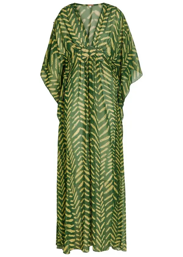 Johanna Ortiz Secret Garden Patterned Georgette Maxi Kaftan Dress - Green