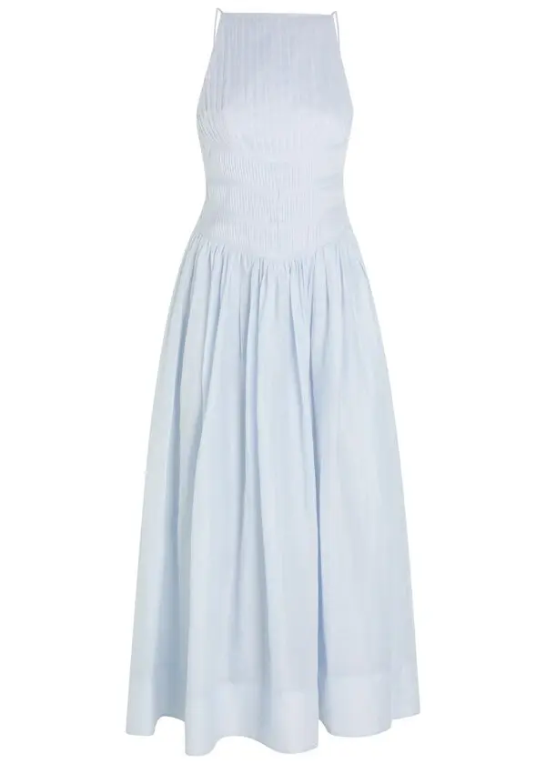 Aje Helene Pleated Ramie Maxi Dress - Light Blue