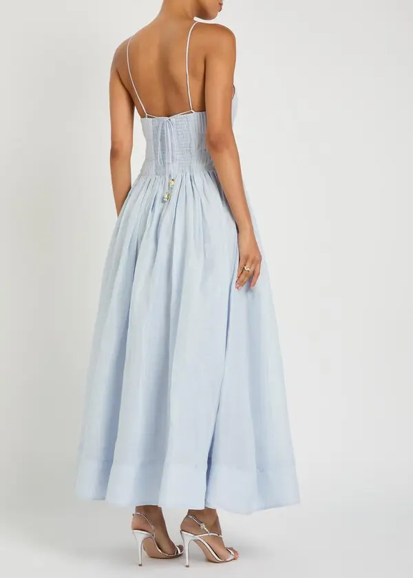 Aje Helene Pleated Ramie Maxi Dress - Light Blue