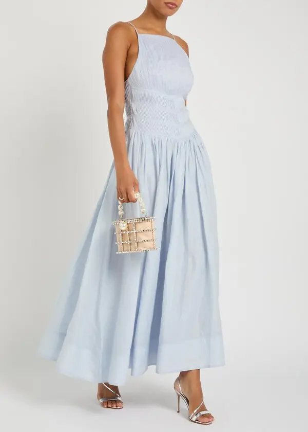 Aje Helene Pleated Ramie Maxi Dress - Light Blue