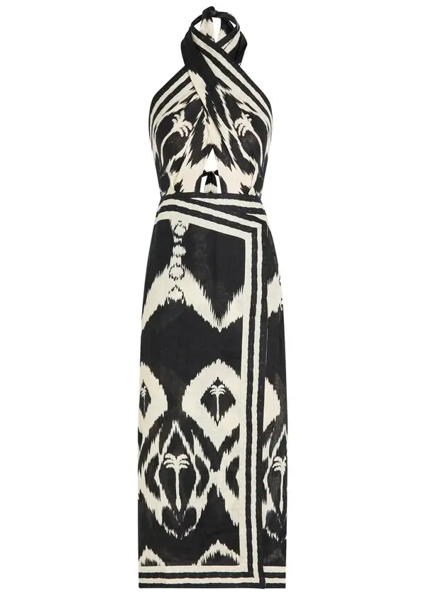 Johanna Ortiz Buen Viento Halterneck Linen Midi Dress - Black