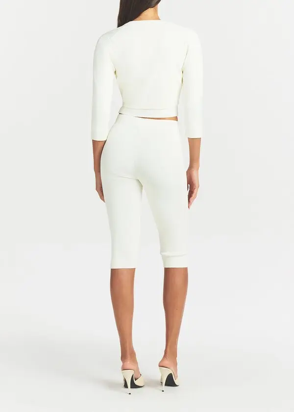 SKIMS Cropped Knit Cardigan With Crew Neckline And 3/4 Sleeves - Natural