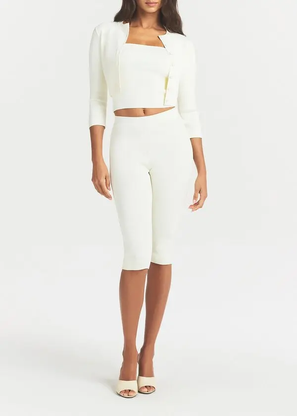 SKIMS Cropped Knit Cardigan With Crew Neckline And 3/4 Sleeves - Natural