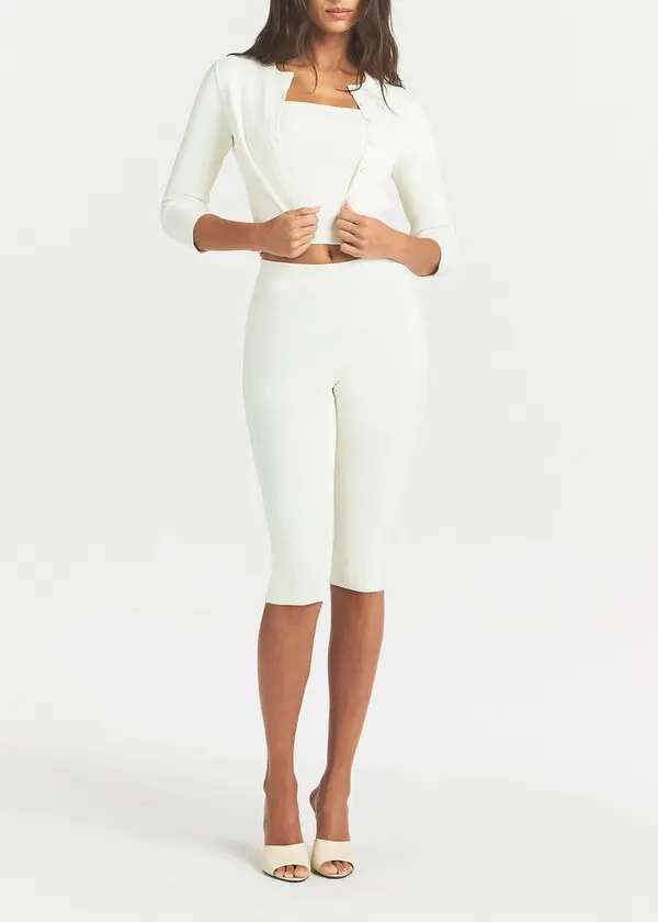 SKIMS Cropped Knit Cardigan With Crew Neckline And 3/4 Sleeves - Natural