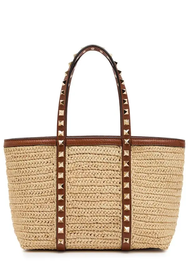 Valentino Garavani Mini Rockstud Raffia Tote Bag - Natural