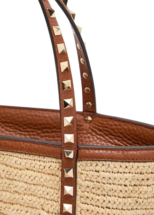 Valentino Garavani Mini Rockstud Raffia Tote Bag - Natural