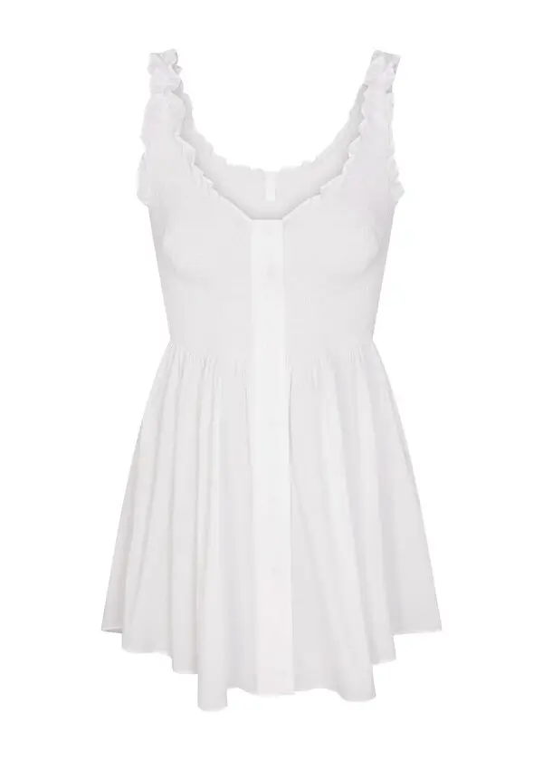 SKIMS Smocked Poplin Mini Dress - White