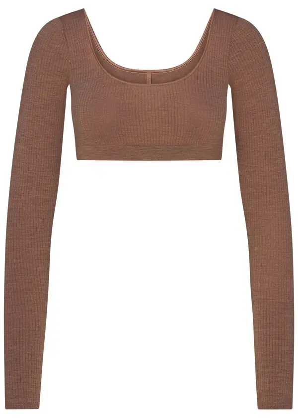 SKIMS Cropped Ribbed Wool-blend Top - Light Brown