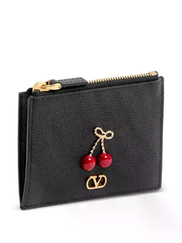 Valentino Garavani Cherryfic Grainy Calfskin Cardholder - Black