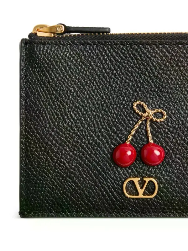 Valentino Garavani Cherryfic Grainy Calfskin Cardholder - Black