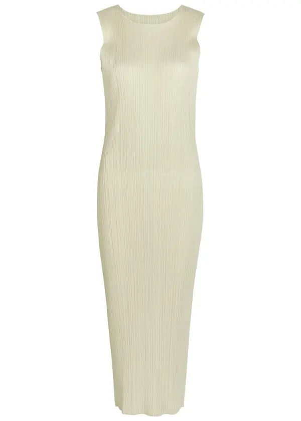 Issey Miyake Pleated Woven Midi Dress - Ivory