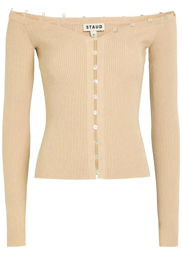 Staud Keaton Off-the-shoulder Wool And Cotton-blend Top - Light Pink