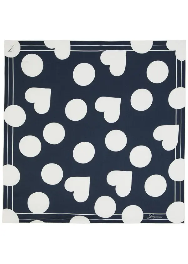 Jacquemus Le Foulard Coeur Polka Dot Silk Scarf - Navy