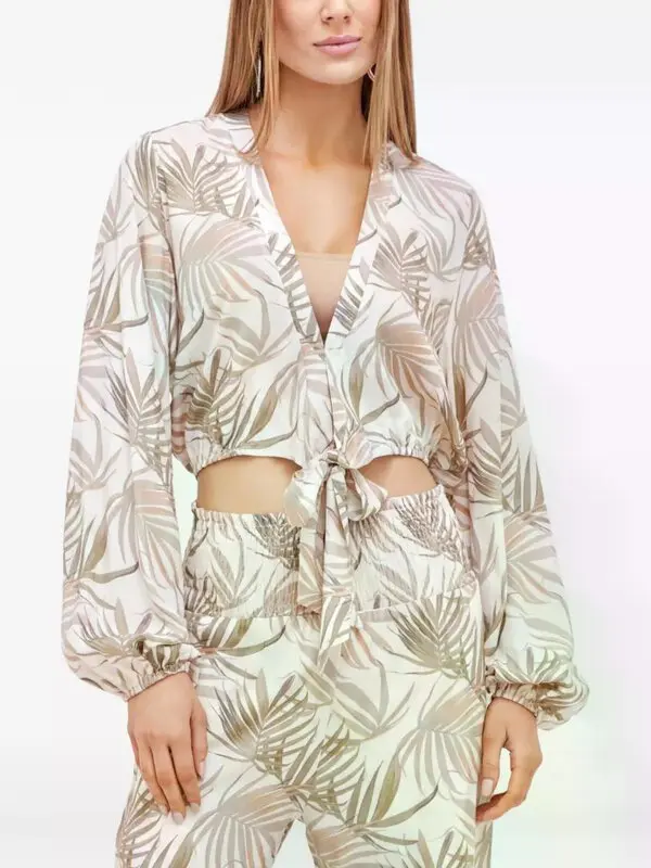 Melissa Odabash Gemma Palm-print Tie-front Top - Neutrals