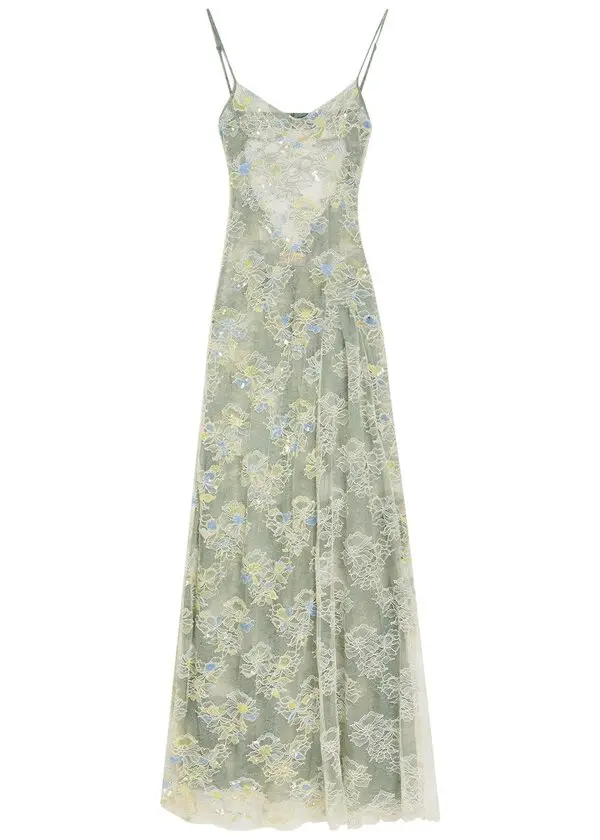 ROBERTA EINER Sophia Embellished Stretch-lace Maxi Dress - Yellow