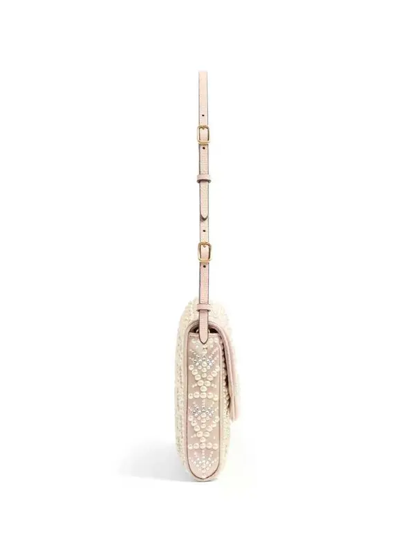 Valentino Garavani Small Shoulder Bag With Pearls And Rhinestones - Neutrals