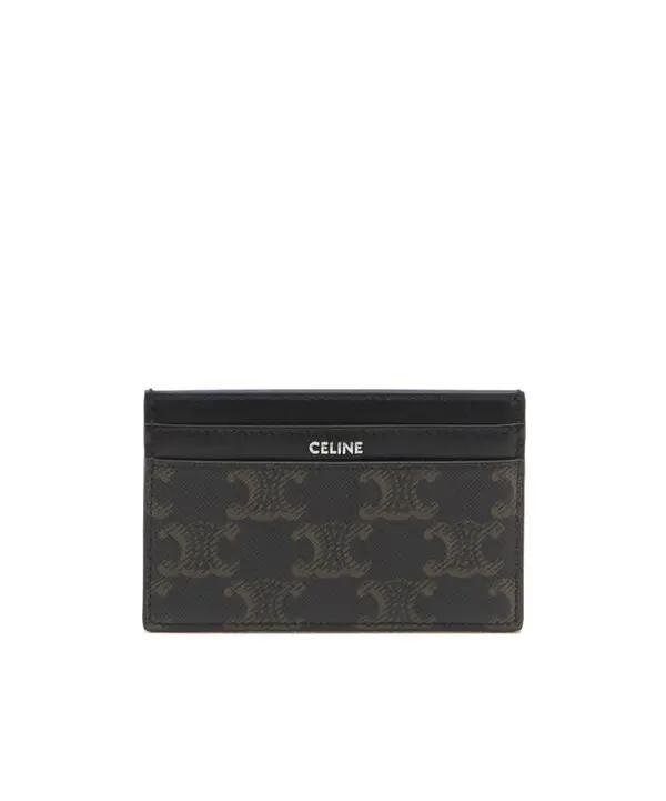 Celine Card Holder In Triomphe Canvas And Calfskin - Black