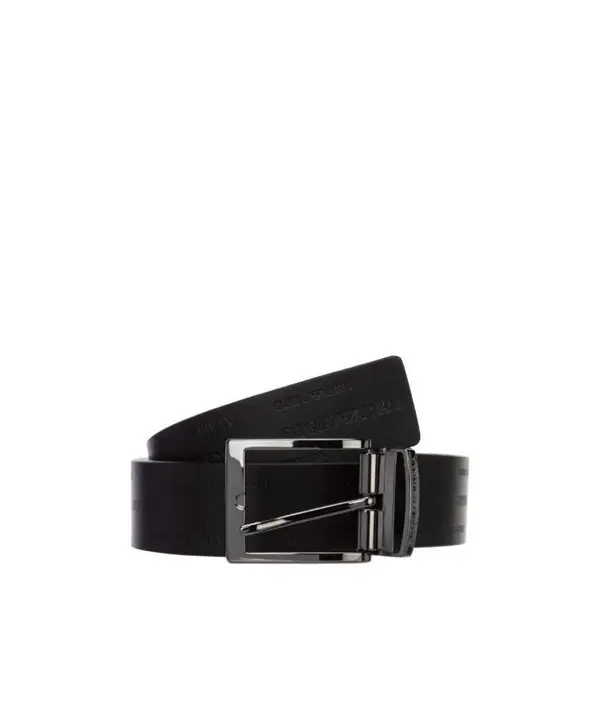 Emporio Armani Logo Embossed Reversible Belt - Black