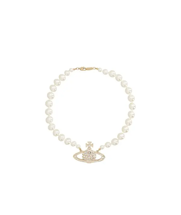 VIVIENNE WESTWOOD Bas Relief Pearl-chain Choker - Gold Cream Crystal