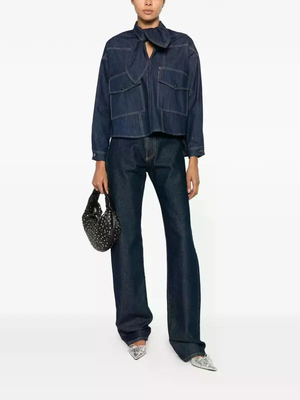 PSOPHIA Indigo Pussy-bow Blouse With Contrast Stitching