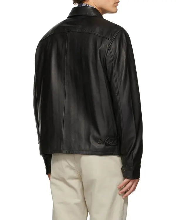Polo Ralph Lauren Leather Zip-up Jacket With Logo Embroidery - Black