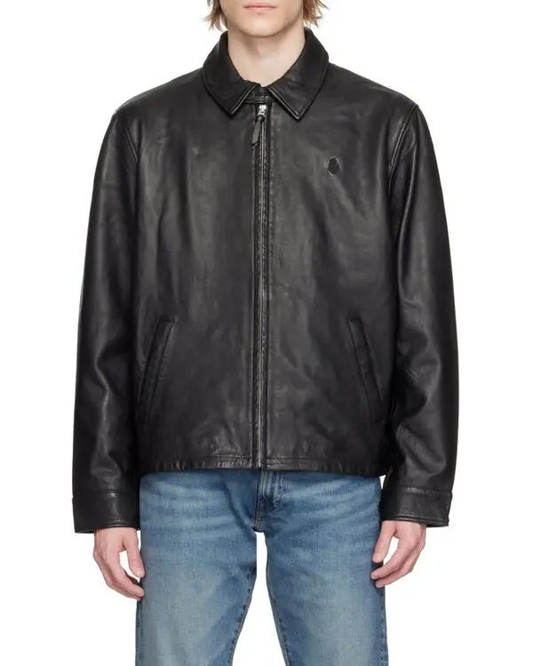 Polo Ralph Lauren Leather Zip-up Jacket With Logo Embroidery - Black
