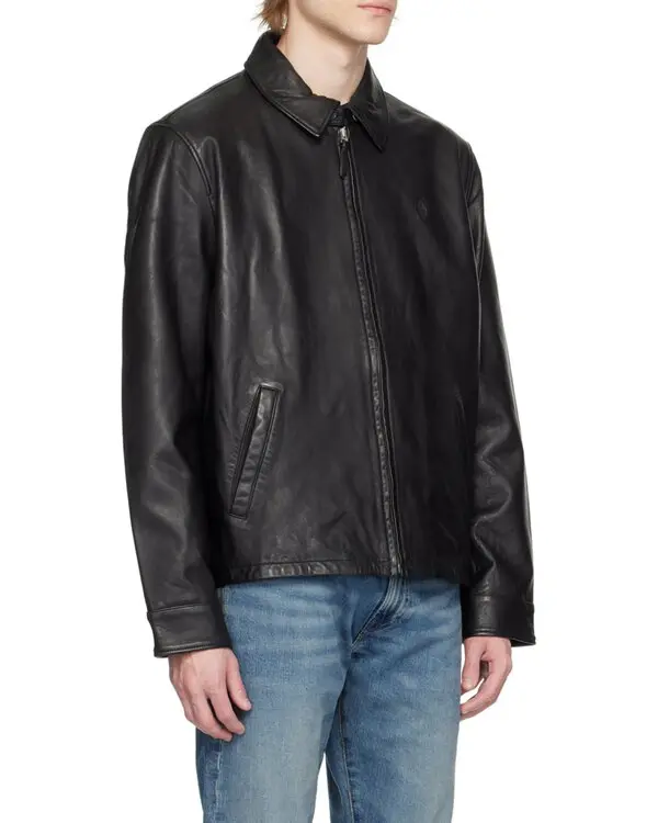 Polo Ralph Lauren Leather Zip-up Jacket With Logo Embroidery - Black