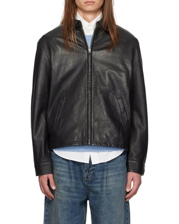 Polo Ralph Lauren Leather Zip-up Jacket With Logo Embroidery - Black