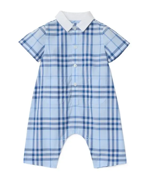 Burberry Check Cotton Playsuit - Ice-blue