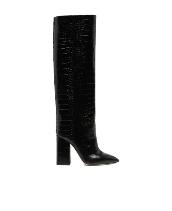 Paris Texas Anja Crocodile Printed Heeled Boots - Black