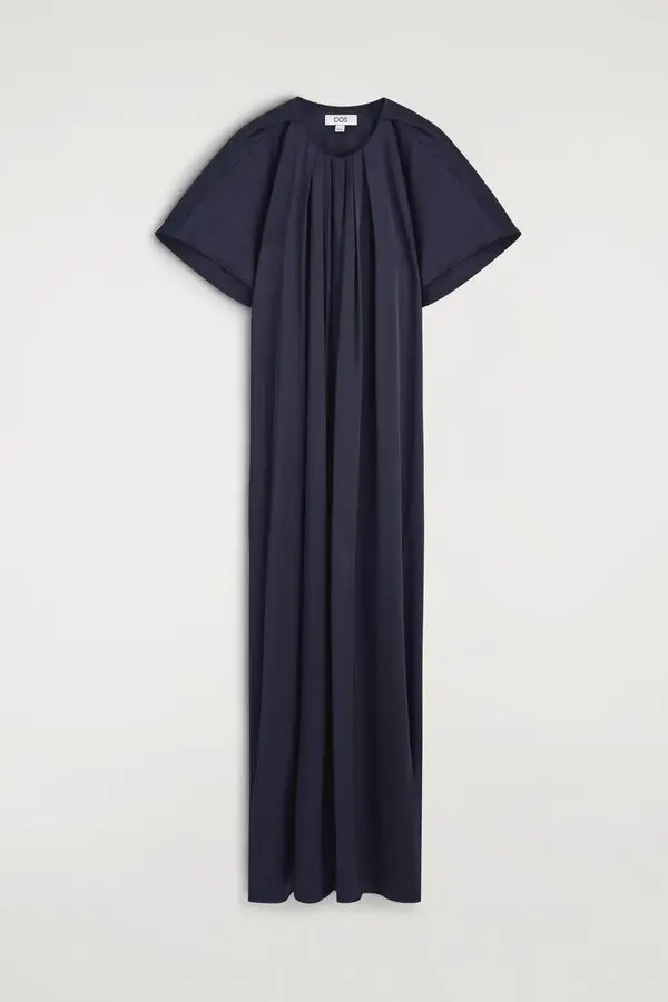 Cos Pleated Satin Midi Dress - Navy