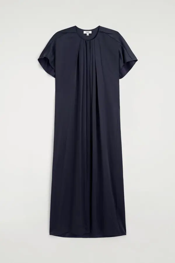 Cos Pleated Satin Midi Dress - Navy