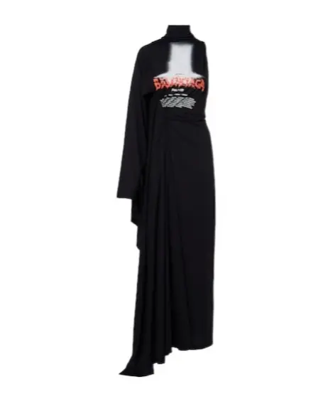 Balenciaga Logo Caped Cotton Jersey Maxi Dress - Black