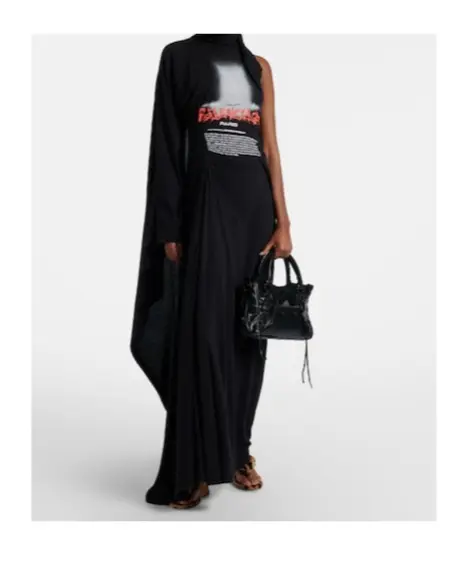 Balenciaga Logo Printed Cape Maxi Dress