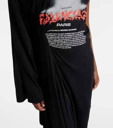 Balenciaga Logo Printed Cape Maxi Dress