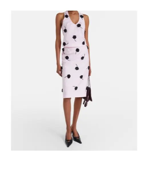 SHUSHU/TONG Floral Appliqué Pencil Skirt