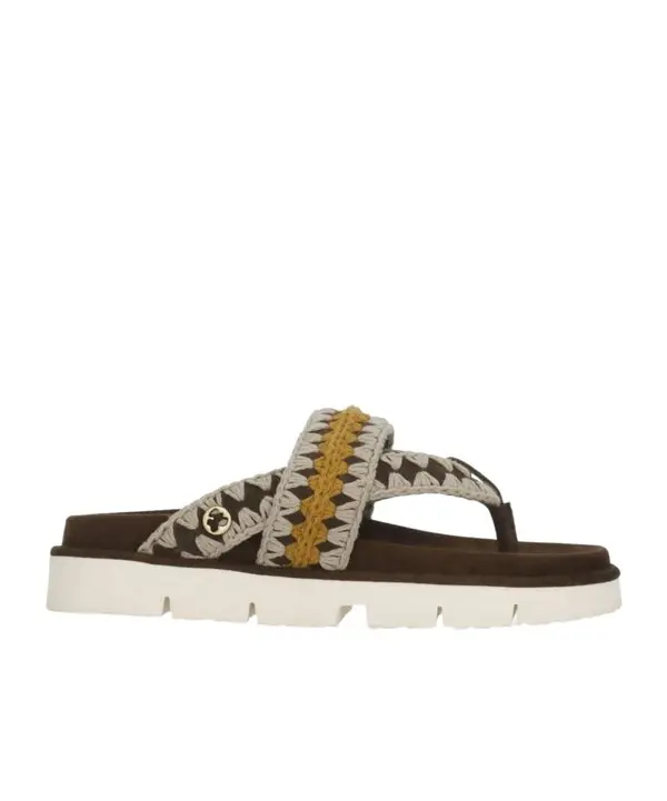 Mou Crochet Platform Sandals - Brown