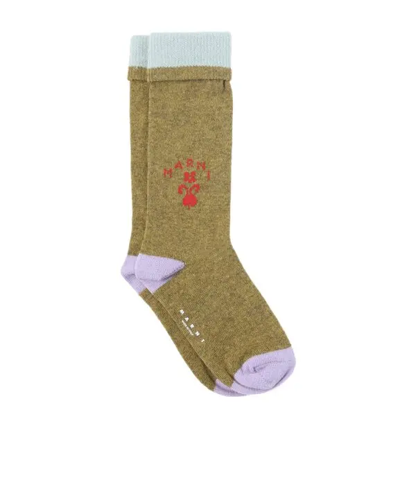 Marni Logo-embroidered Ribbed-trim Socks - Green