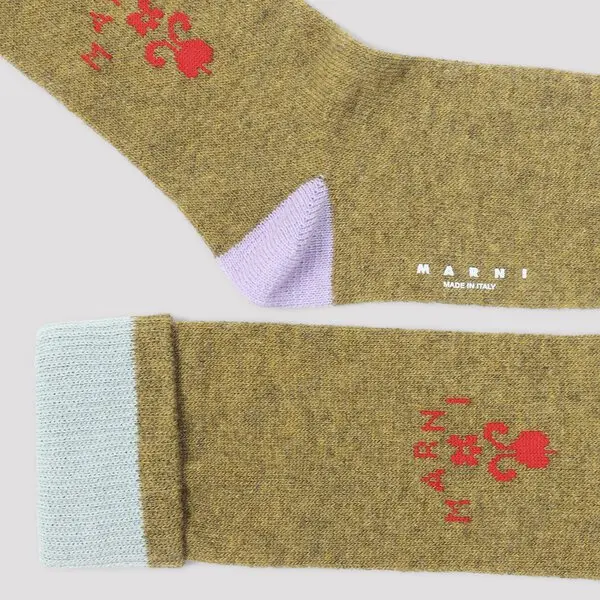 Marni Wool-cashmere Socks With Heraldic Logo