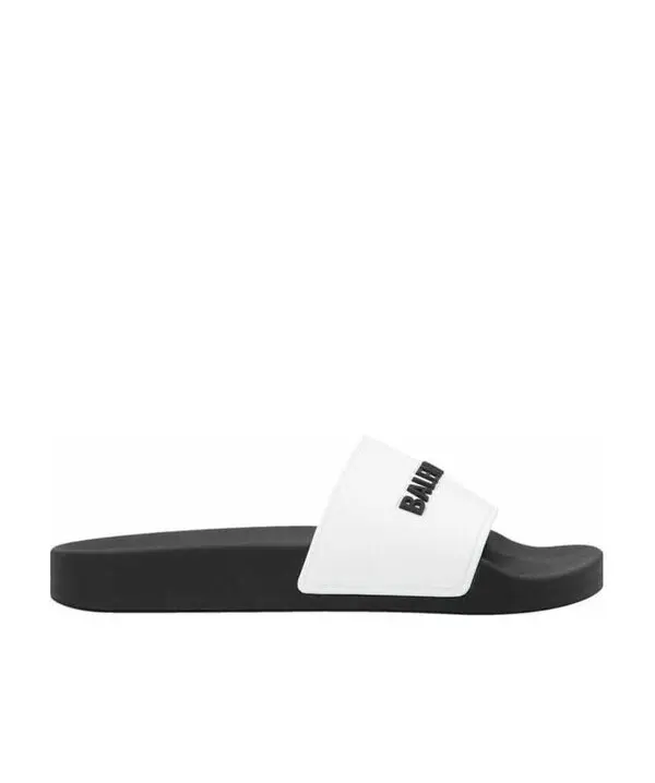 Balenciaga Logo Pool Slides - White/black