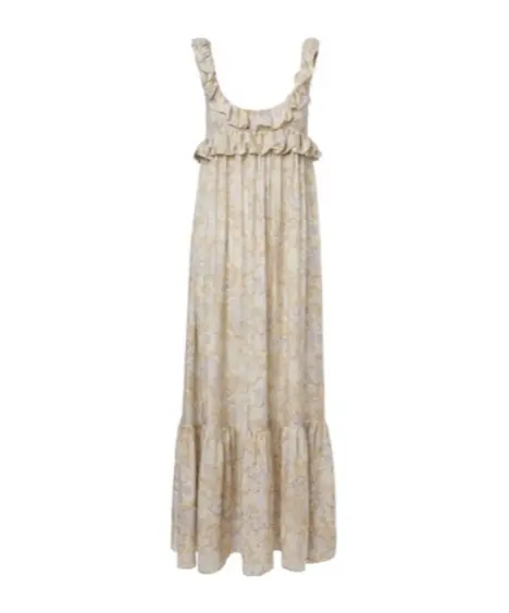 Chloé Floral Ruffled Silk Charmeuse Maxi Dress - Nude