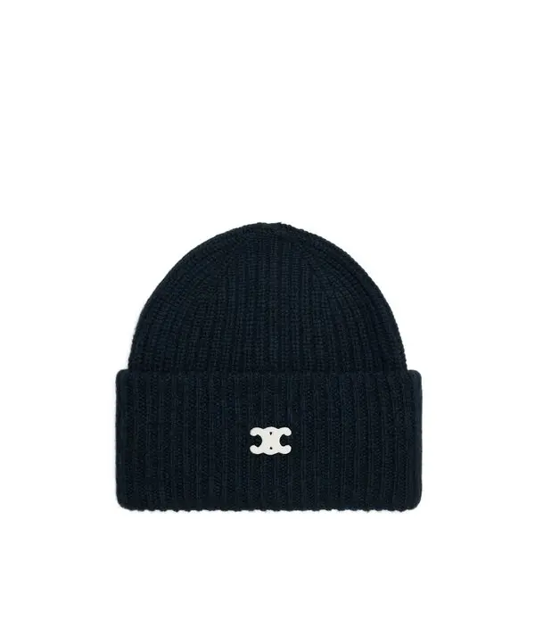 Celine Triomphe Cashmere Beanie - Navy