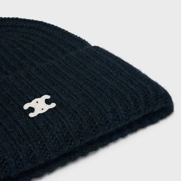 Celine Triomphe Cashmere Beanie - Navy