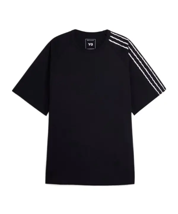 Y3 Raw Edge 3-stripes Short Sleeve Tee - Black