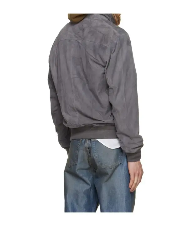 Polo Ralph Lauren Suede Bomber Jacket With Stand Collar - Gray