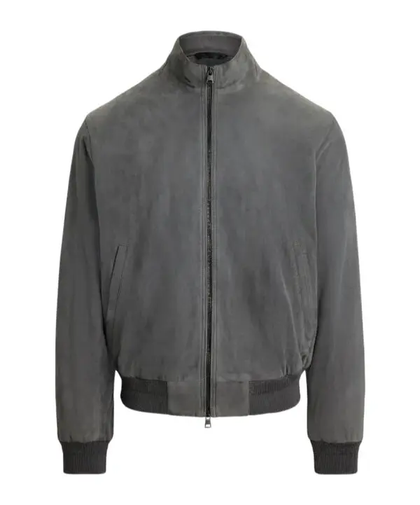 Polo Ralph Lauren Suede Bomber Jacket With Stand Collar - Grey
