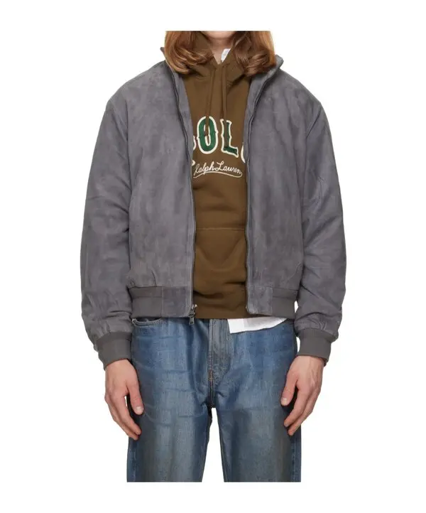 Polo Ralph Lauren Suede Bomber Jacket With Stand Collar - Grey