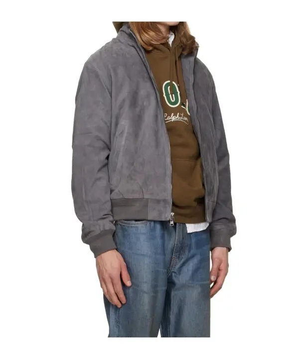 Polo Ralph Lauren Suede Bomber Jacket With Stand Collar - Grey
