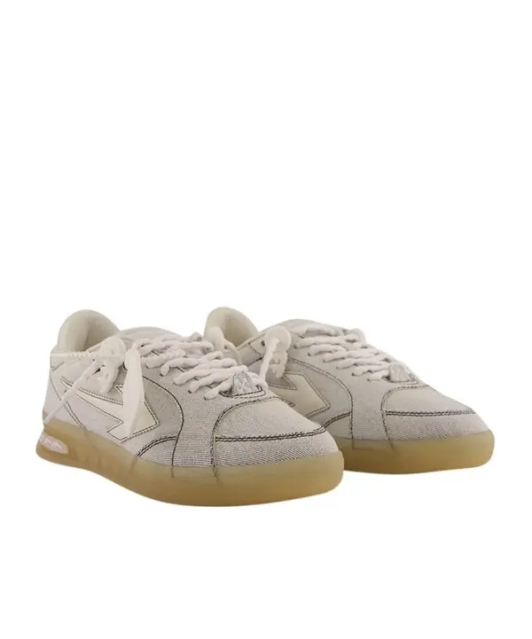 Off-White Denim And Calfskin Low-top Sneakers - Nude