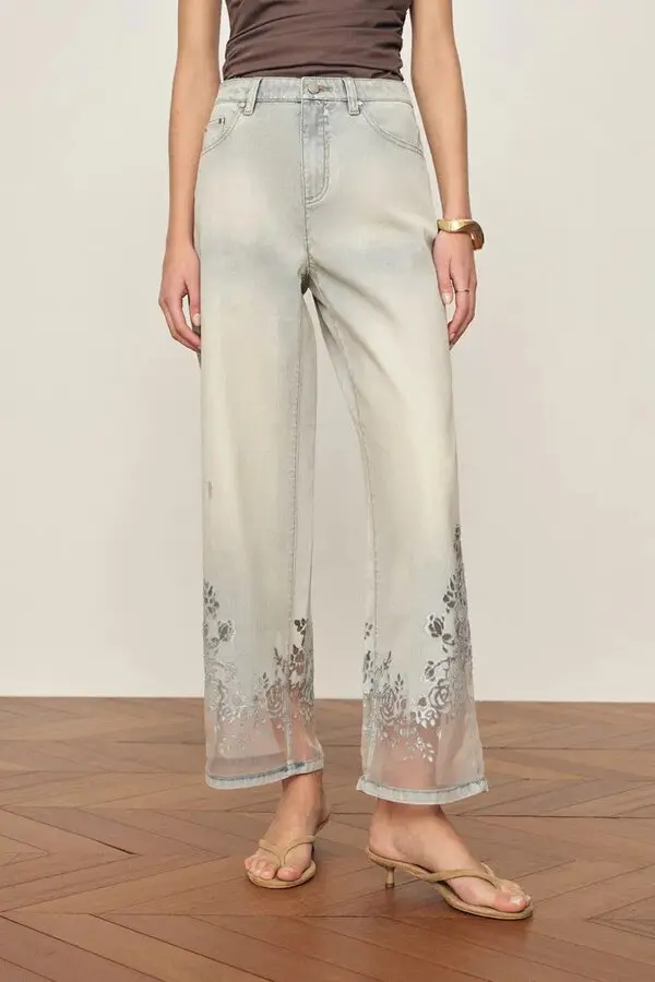 Fabrique Ariel Straight Cropped Jeans In Transparent Burnout Denim - Grey
